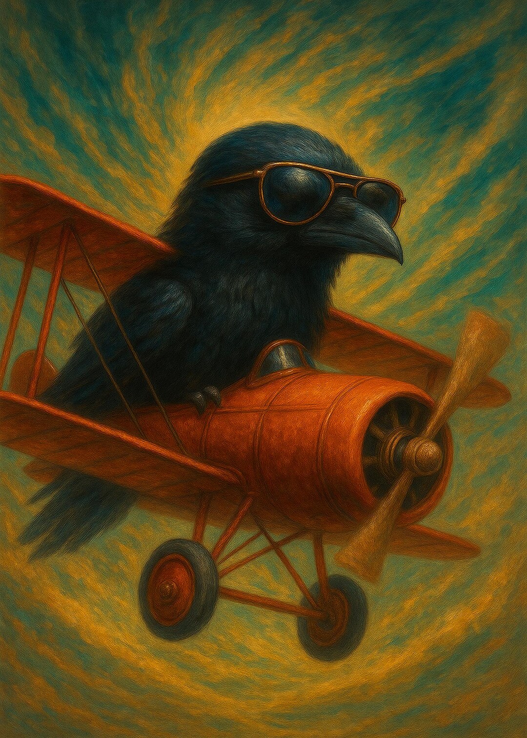 Cool Raven With Aviator Sunglasses Flying Red Biplane, PNG ...