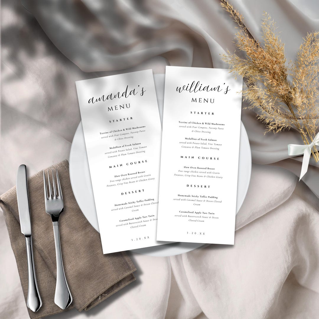 Wedding Dinner Menu Canva Template, Bride and Groom Options, With Food ...