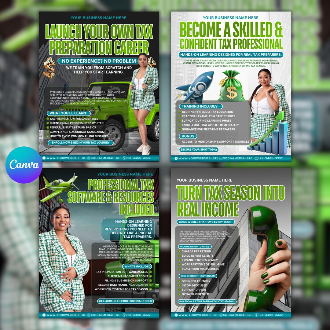 Tax Prep Training Flyer Bundle, 2026 Tax Season Flyers, Editable Tax ...