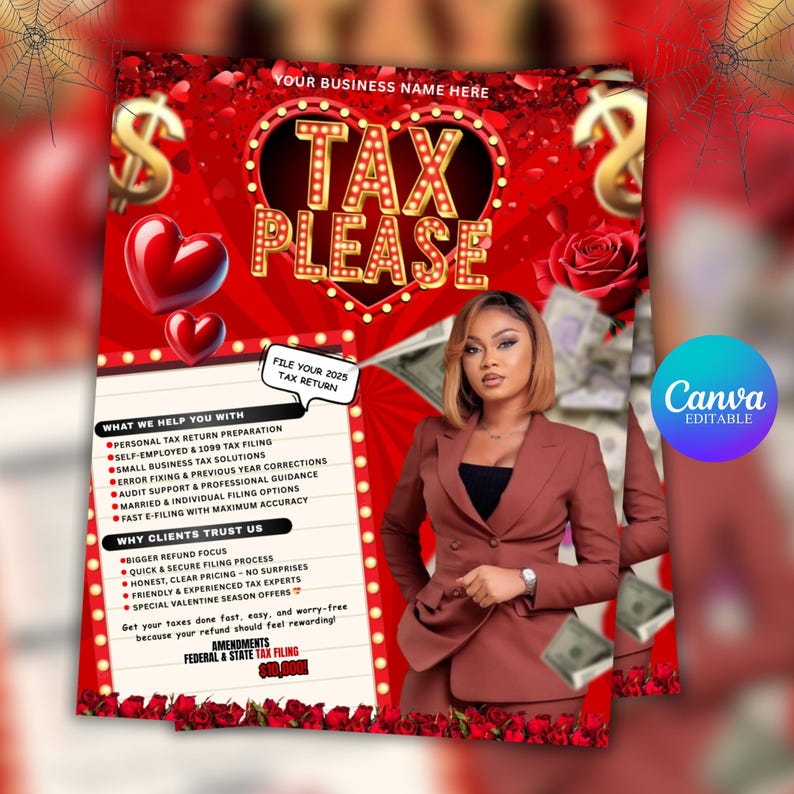 Valentine's Day Tax Prep Flyer, Valentine Tax Promo, Modern Tax Flyer ...