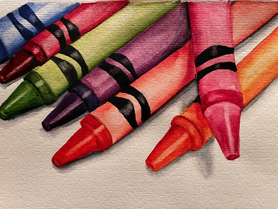 Crayons Watercolor Painting Bright Colored Nursery Art - Etsy