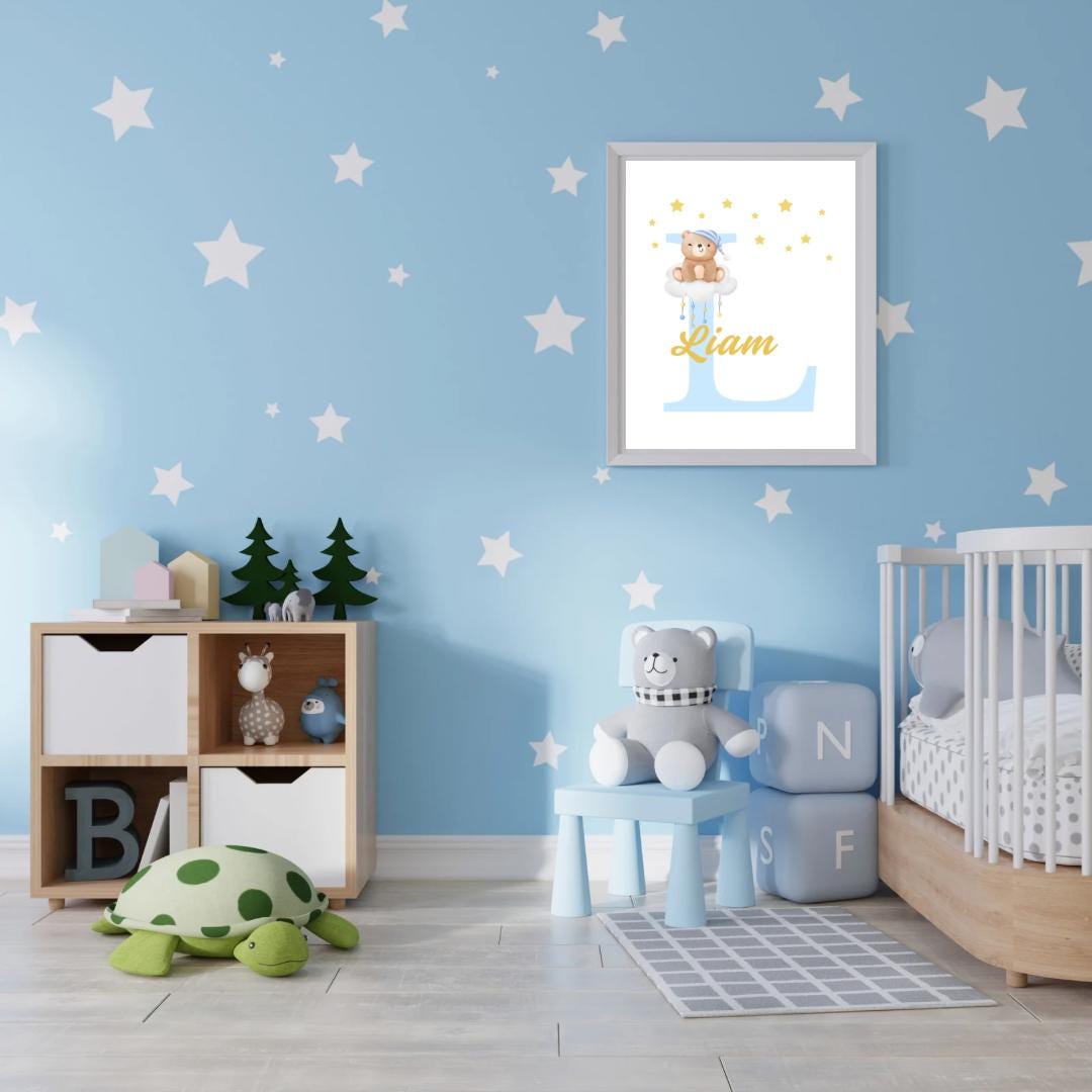 Personalized Liam Name Sign, Teddy Bear Nursery Art (digital Download ...