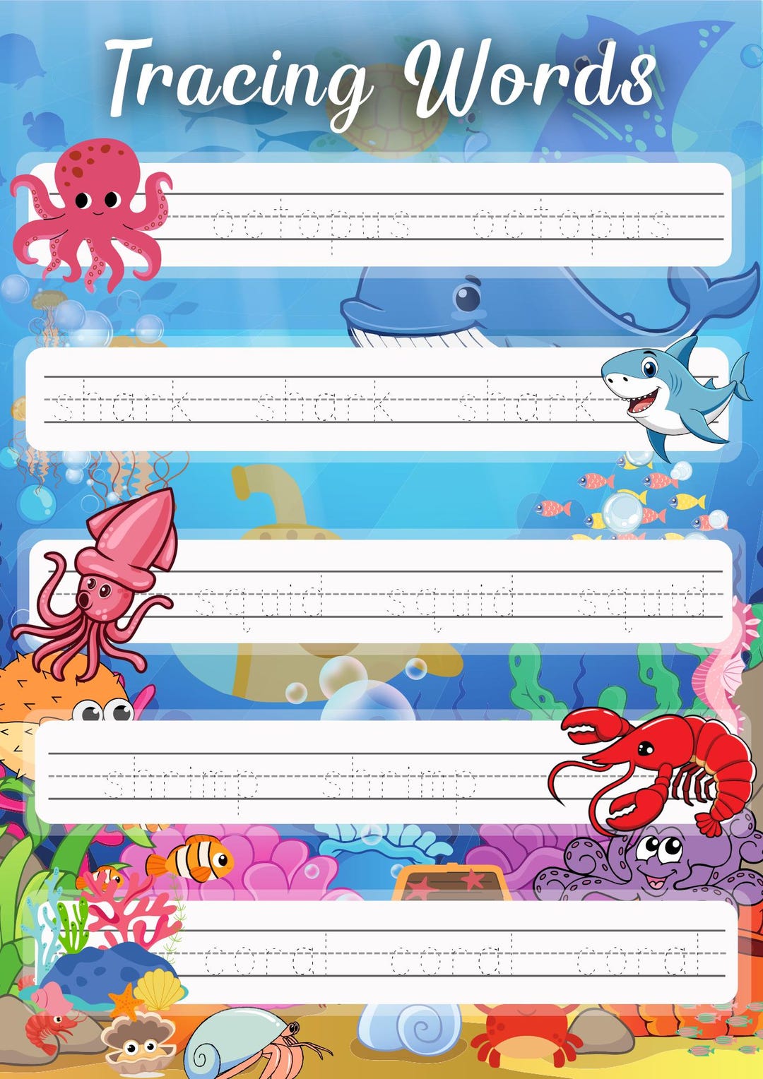 Ocean-themed ABC Tracing Sheets With Words & Lines – Personalized Name ...