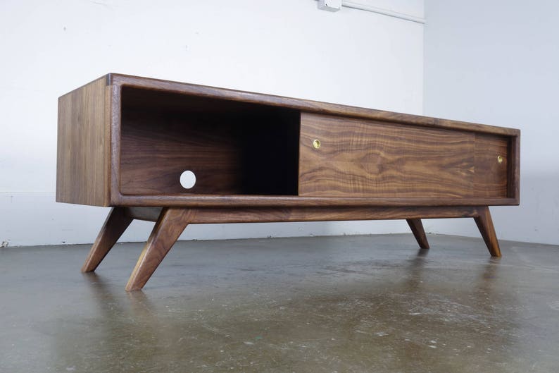 Walnut TV Stand MCM Media Console Mid Century Modern - Etsy Canada