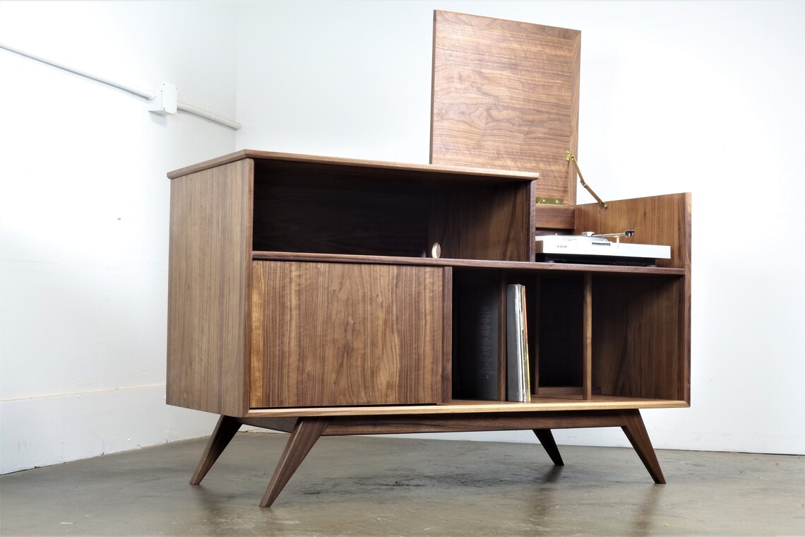 Mid Century Modern Record Player Console. Record Storage the - Etsy