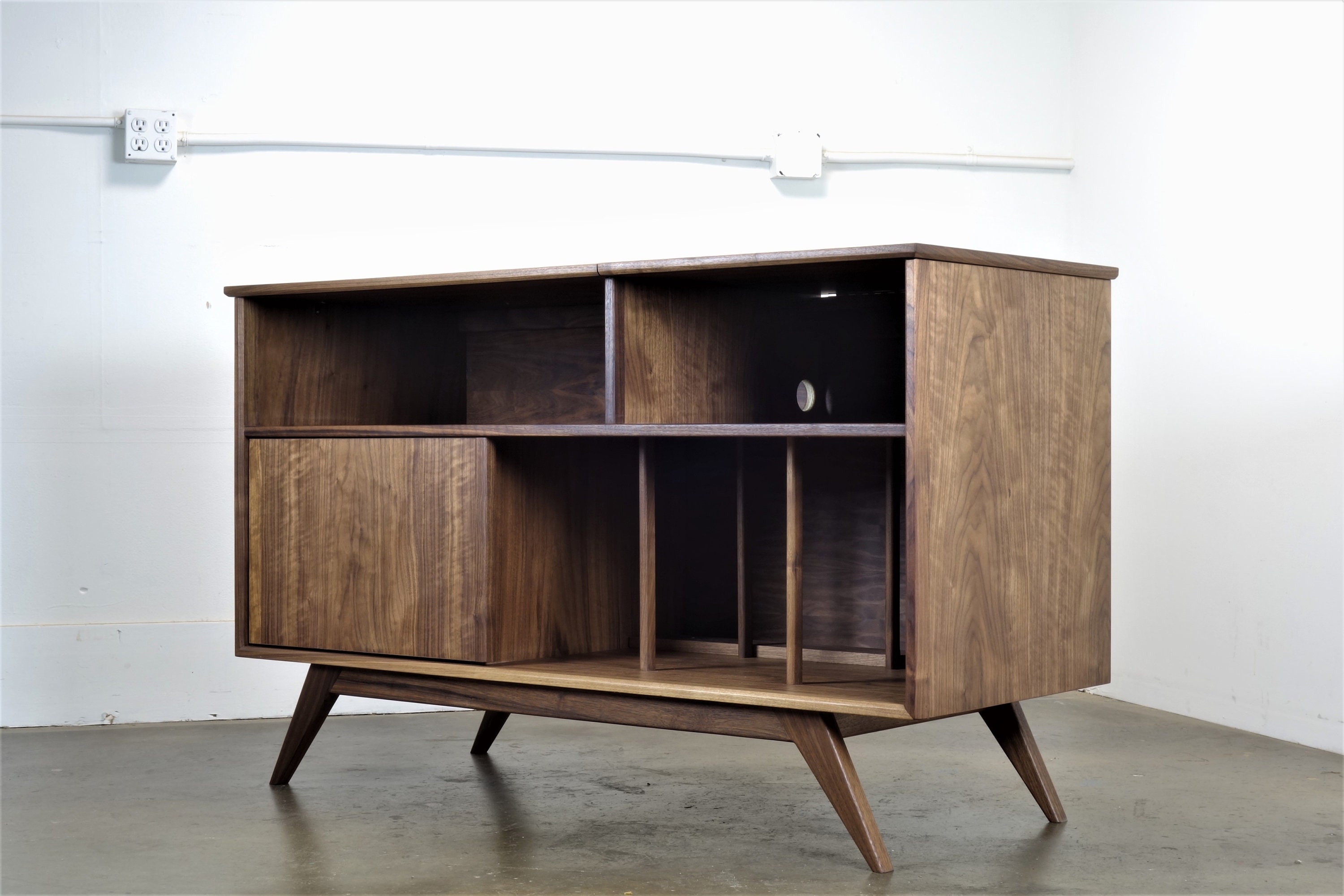 Mid century modern record player console. record storage The | Etsy