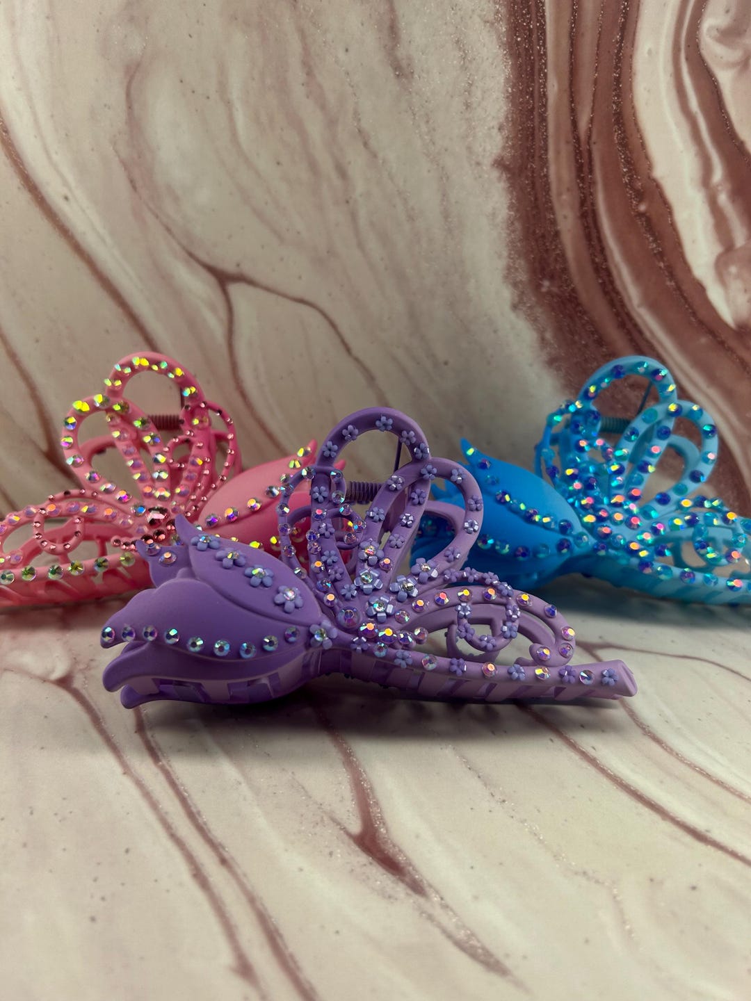 Set of 3 Tulip Hair Claw Clips Embellished With Matching Rhinestones - Etsy