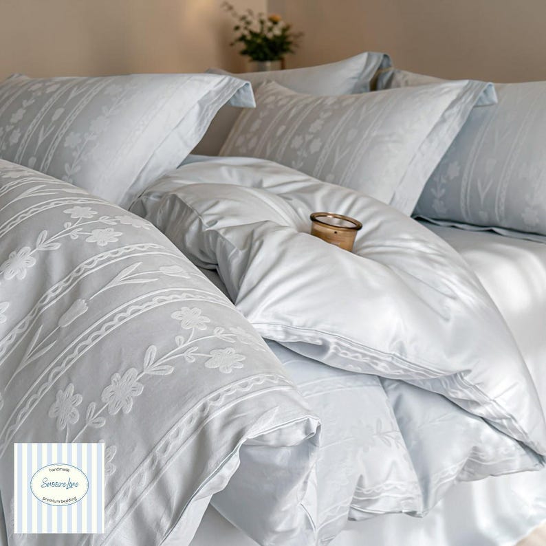 High Thread Count Cotton Bedding Set | 4 Piece Long Staple Jacquard ...