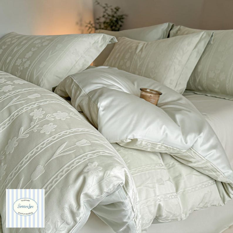 High Thread Count Cotton Bedding Set | 4 Piece Long Staple Jacquard ...