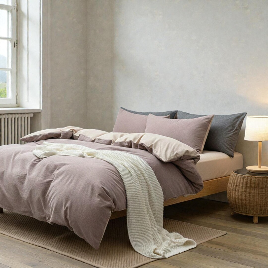 Muji Style Cotton Bedding Set | Two-tone Yarn Dyed, Fitted Sheet - Etsy