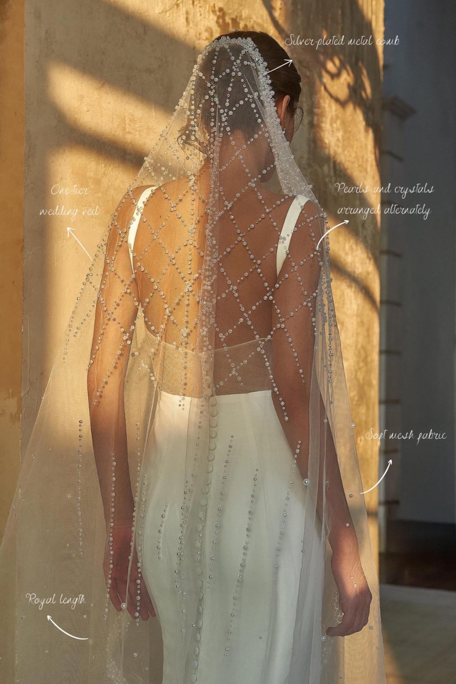 Cathedral Pearl Crystal Veil – Hand-beaded Draped Tulle Bridal Veil ...