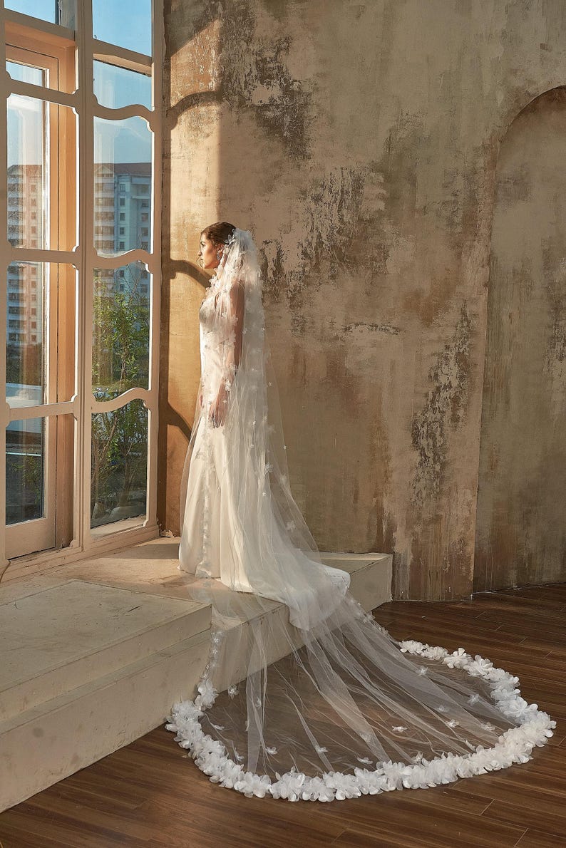 Cathedral 3D Floral Wedding Veil, 138 Inch Long Train Bridal Veil, Soft ...