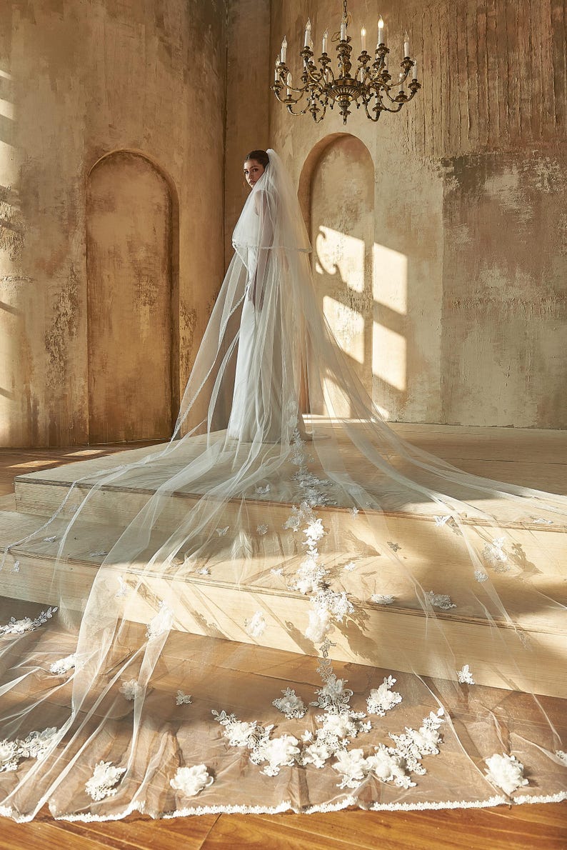 Royal Cathedral Wedding Veil With Blusher, 138 Inch Custom Size Veil ...
