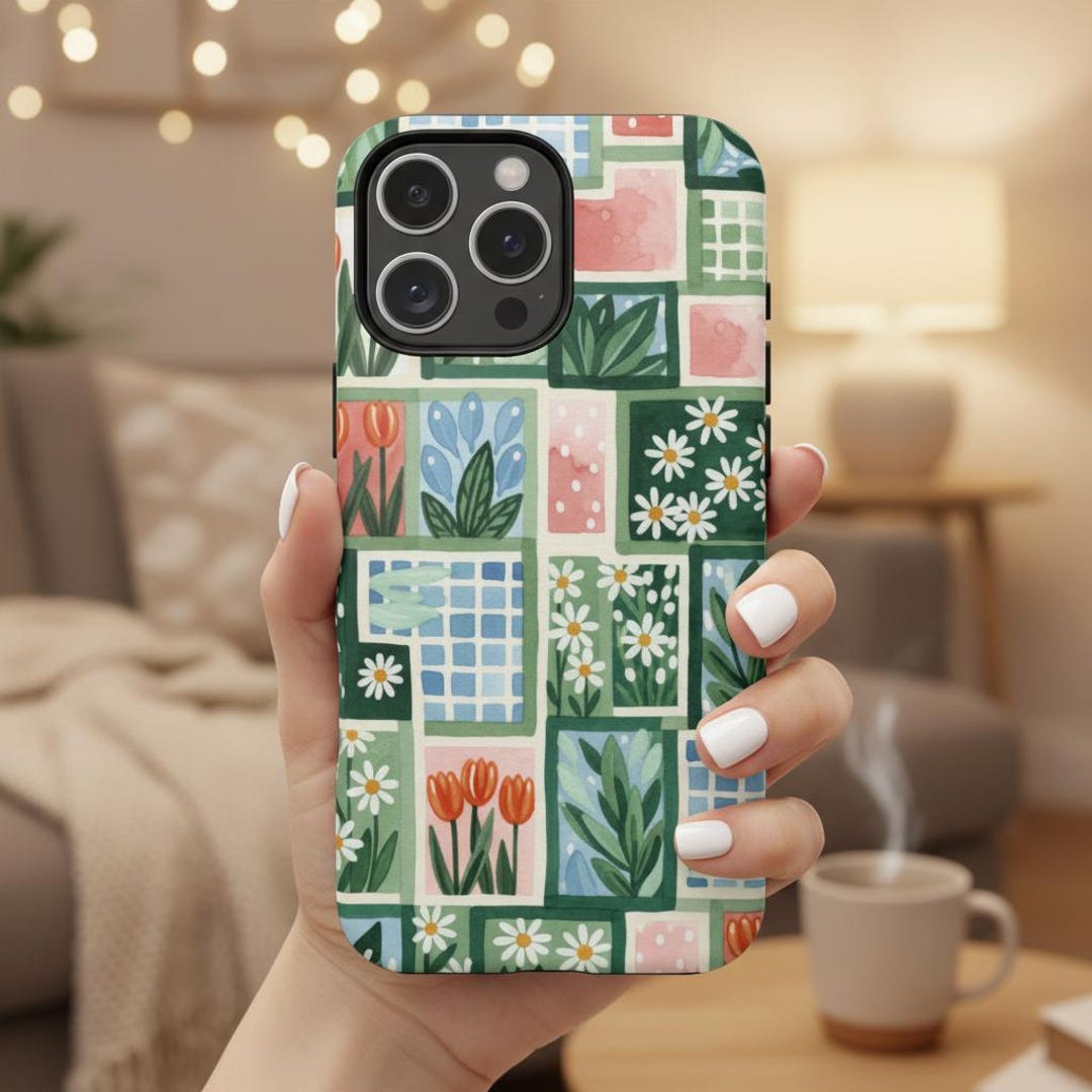 Patchwork Quilt Tile Phone Case, Grandma Chic Floral Boho Design for ...