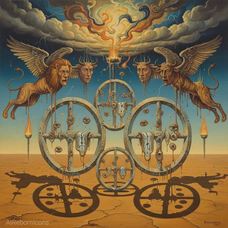 Surreal Ezekiel's Vision Art: Biblical Wheels and Creatures (digital ...