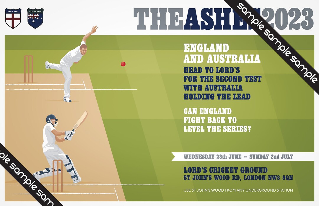 Retro Cricket Poster Pastiche - 2023 Ashes Series - Second Test ...