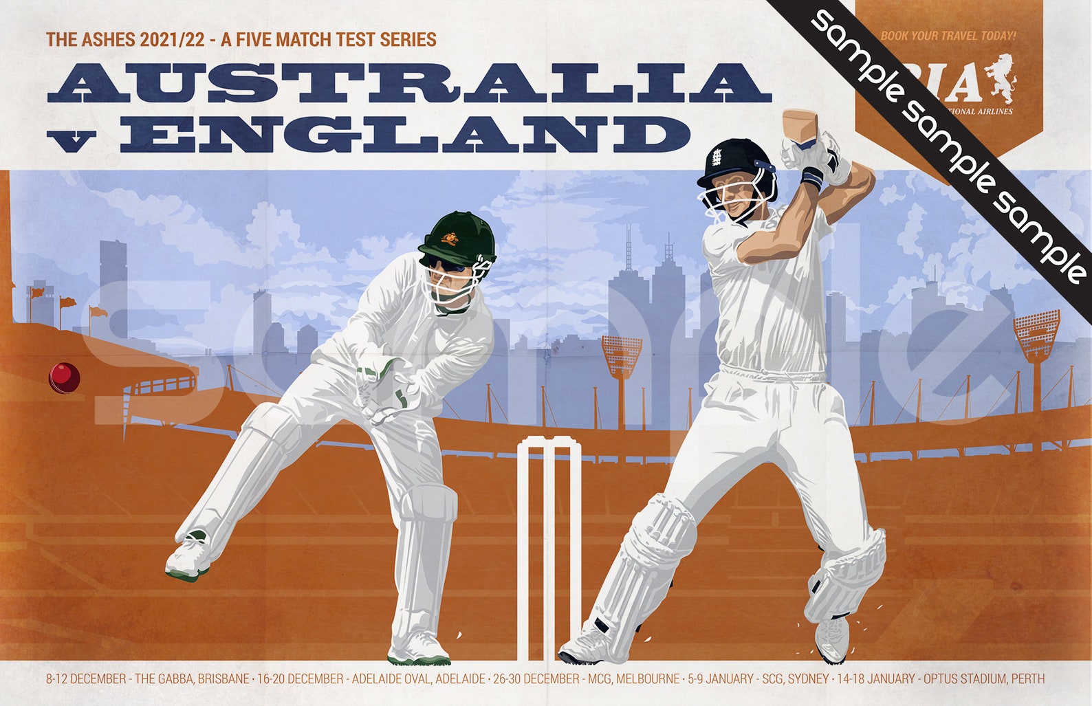 Vintage Cricket Poster Pastiche - the Ashes 2021 / 2022 Test Series ...