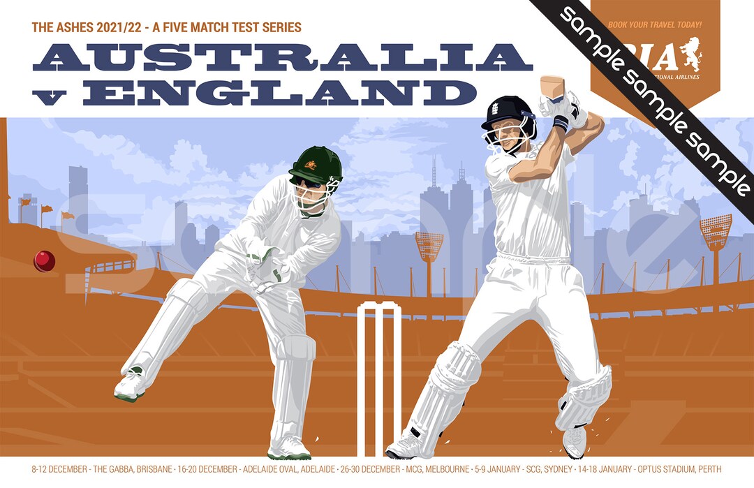 Vintage Cricket Poster Pastiche - the Ashes 2021 / 2022 Test Series ...