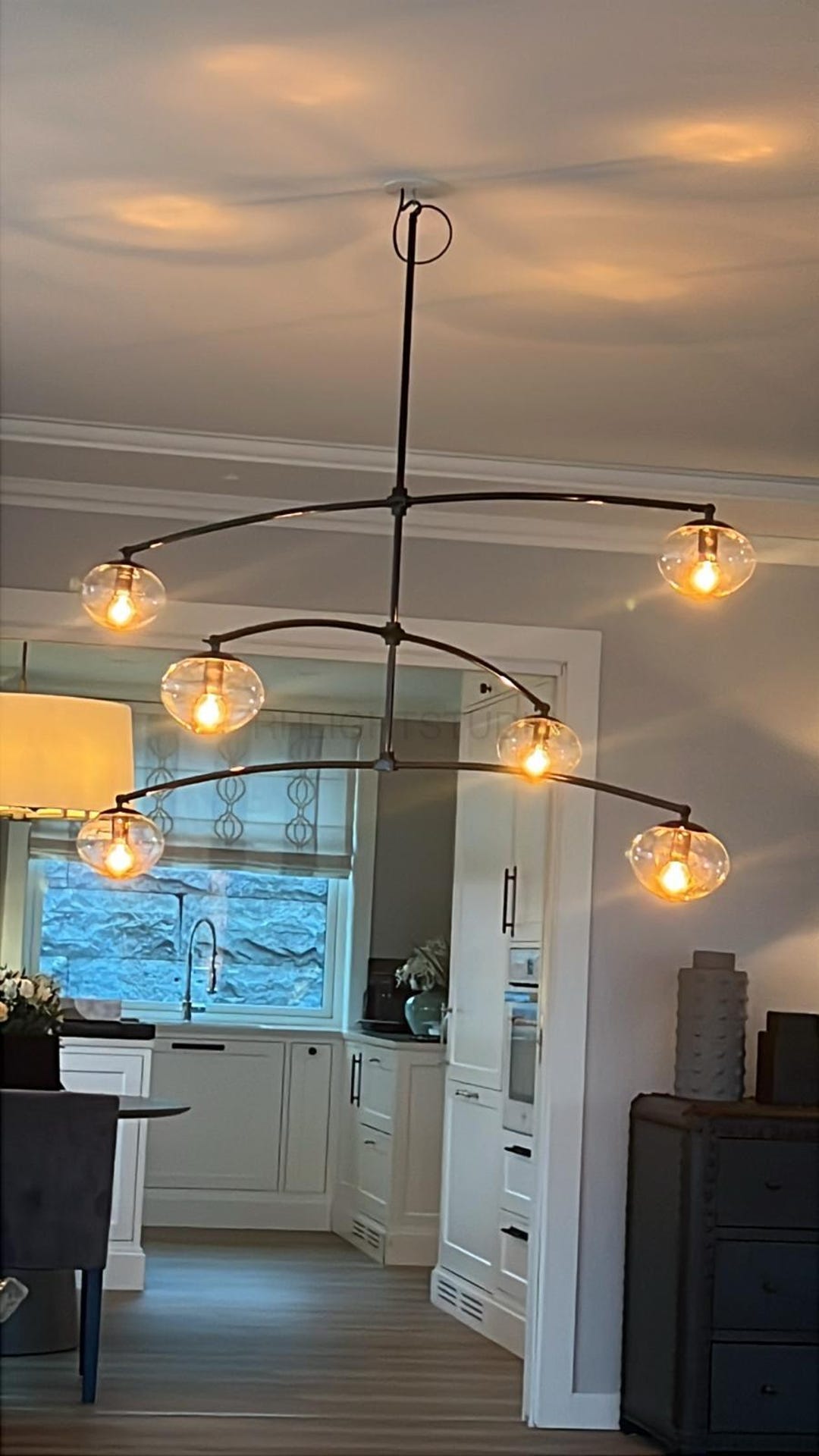 Mid Century Modern Glass Mobile Bubble Linear Chandelier Kinetic Light ...
