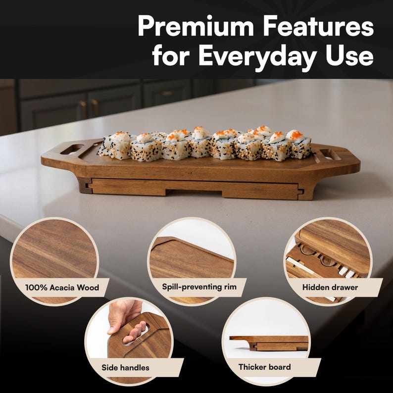 Sushi Tray With Hidden Set: Serving Tray Acacia Wood Board, Valentines ...
