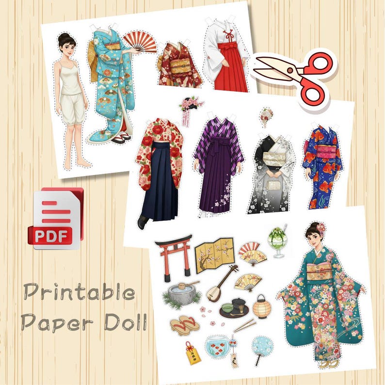 Printable Paper Doll, Kimono Girl Kawaii Dress-up Printable, Maiko ...