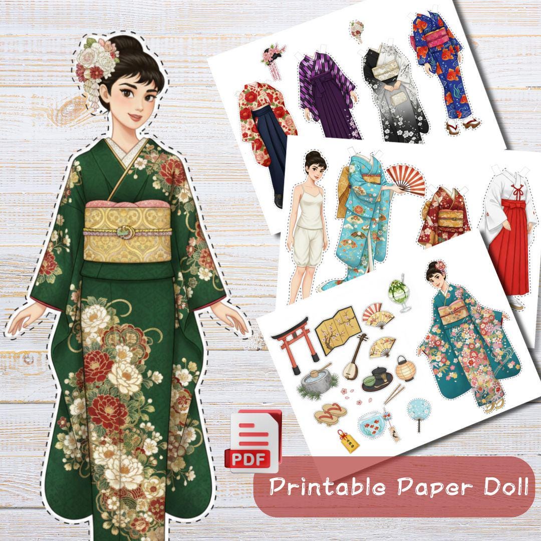 Printable Paper Doll, Kimono Girl Kawaii Dress-up Printable, Maiko ...