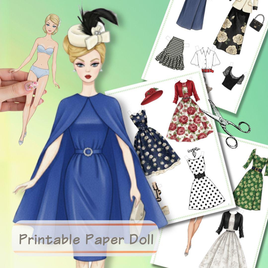 Printable Paper Doll Dress up Kit/ 1950s Fashion/ Digital Download ...