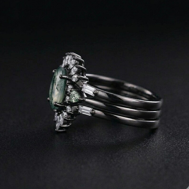 Oval Moss Agate Ring, Sterling Silver Engagement Proposal Ring - Etsy UK