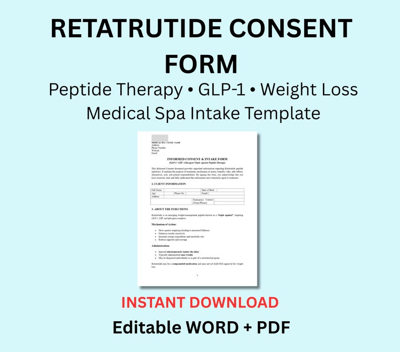 Retatrutide Consent Form Template | GLP1 Weight Loss Injection ...