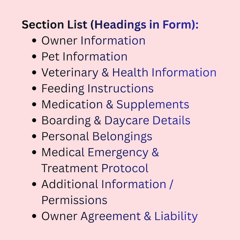 Pet Boarding & Daycare Intake Form | Printable Vet and Owner Pet ...