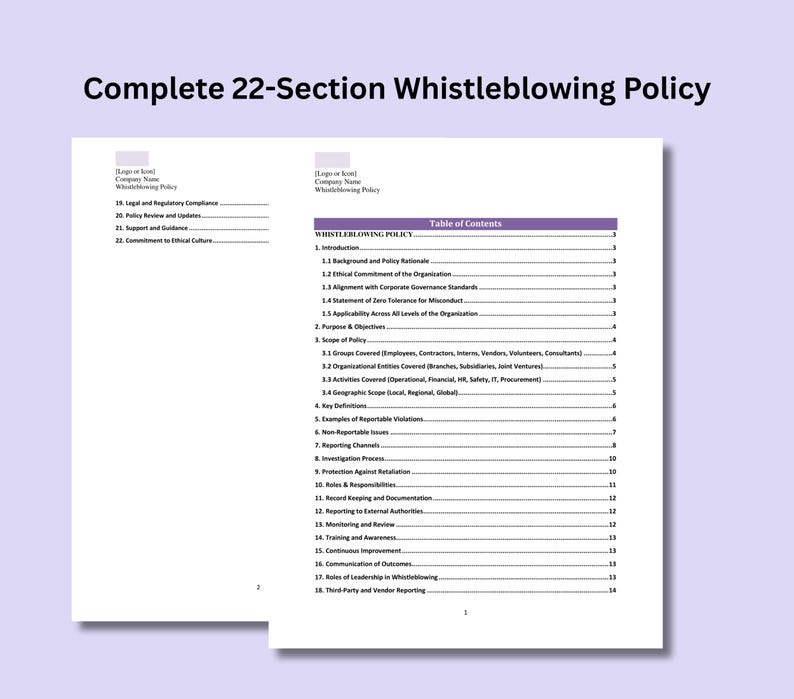 Whistleblowing Policy Template | Editable for HR Policy, Employee ...