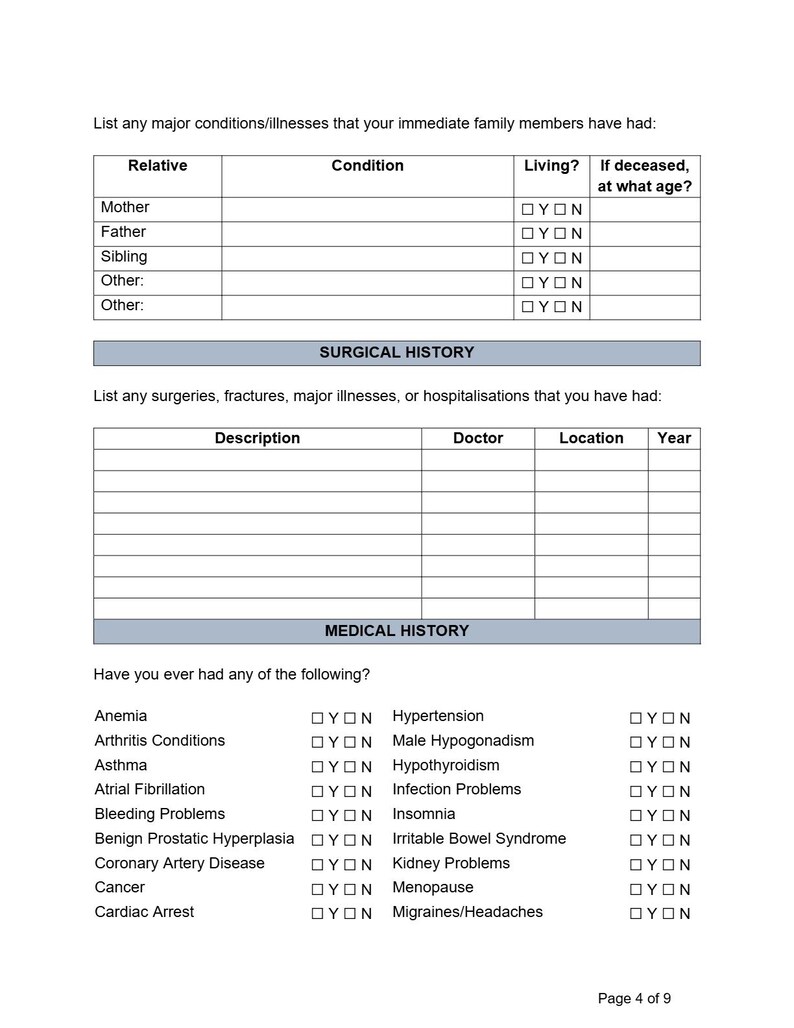 Medical Intake Form New Patient Form Patient Registration Form Editable ...