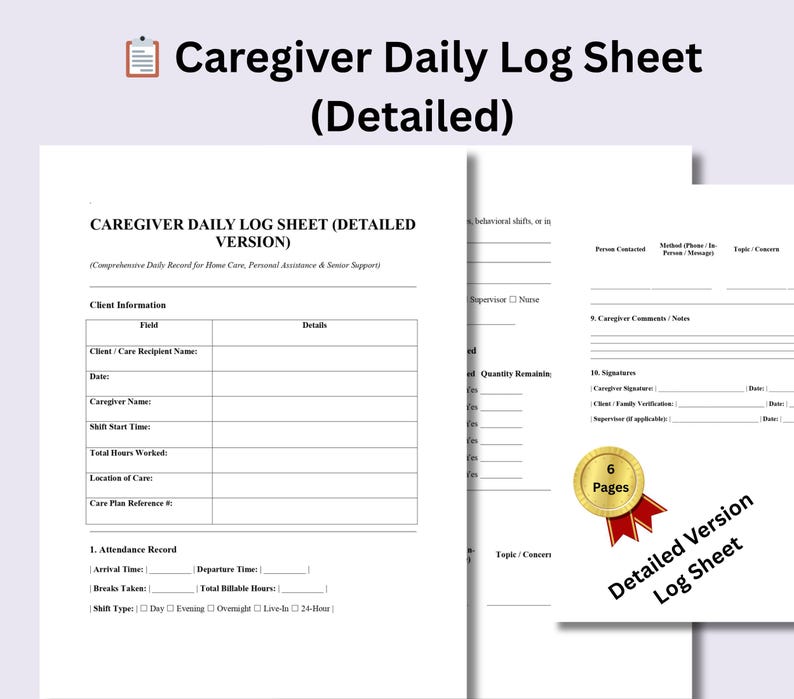 Editable Caregiver Forms Bundle:caregiver Contract, Daily Log, Care ...