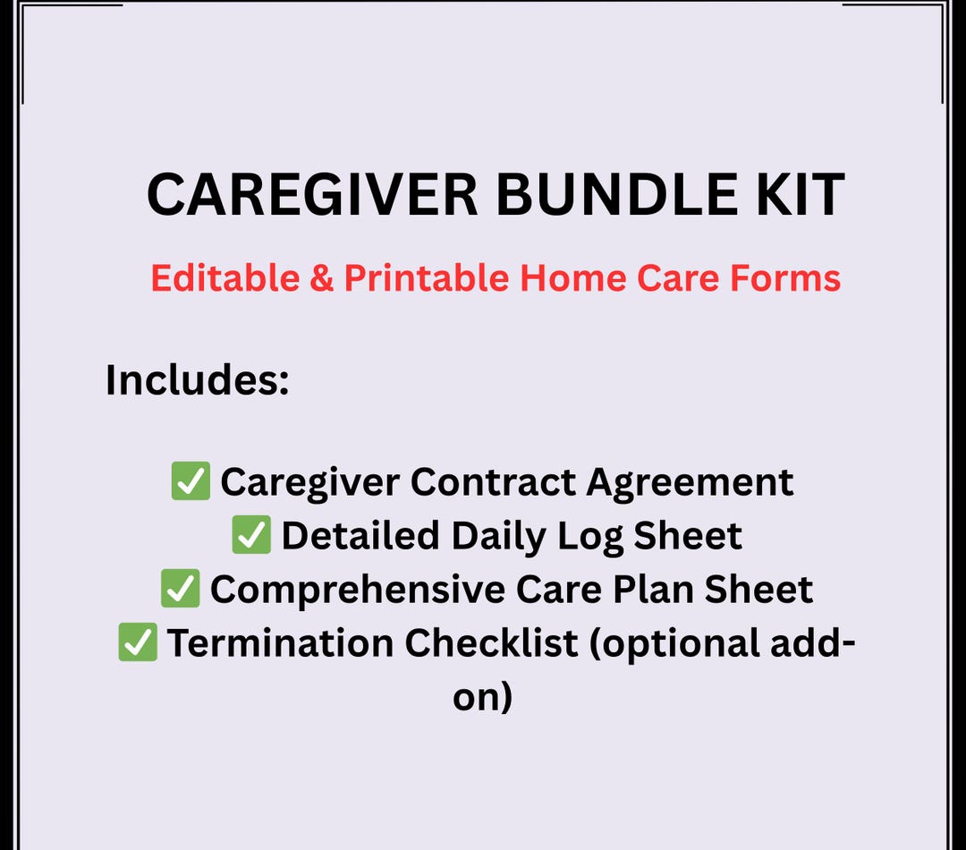 Editable Caregiver Forms Bundle:caregiver Contract, Daily Log, Care ...