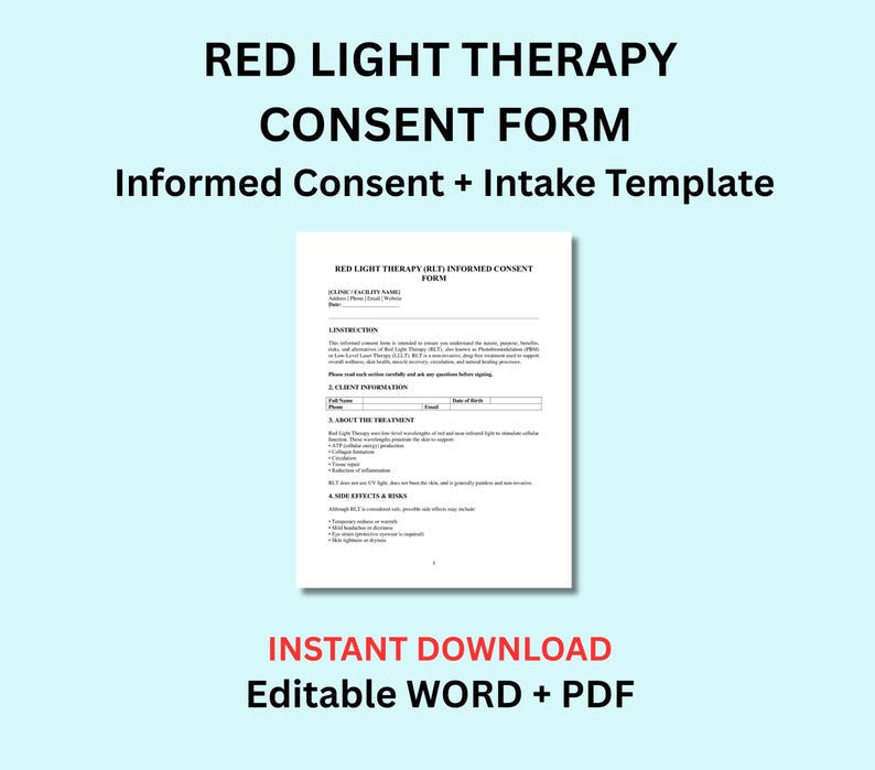 Red Light Therapy Consent Form | Med Spa Client Intake (PDF) - Etsy