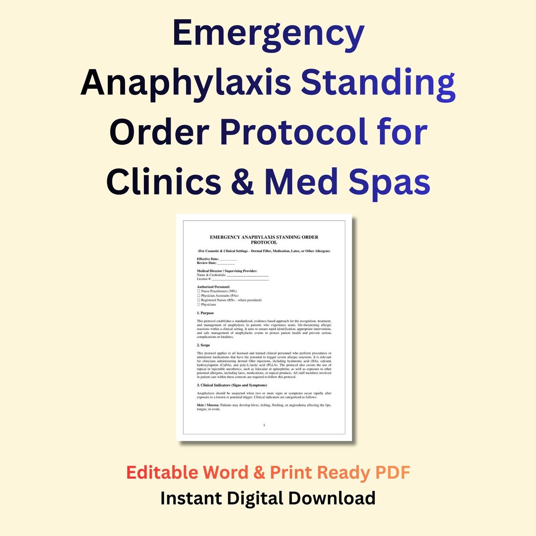 Emergency Anaphylaxis Standing Order Protocol Template | Med Spa ...
