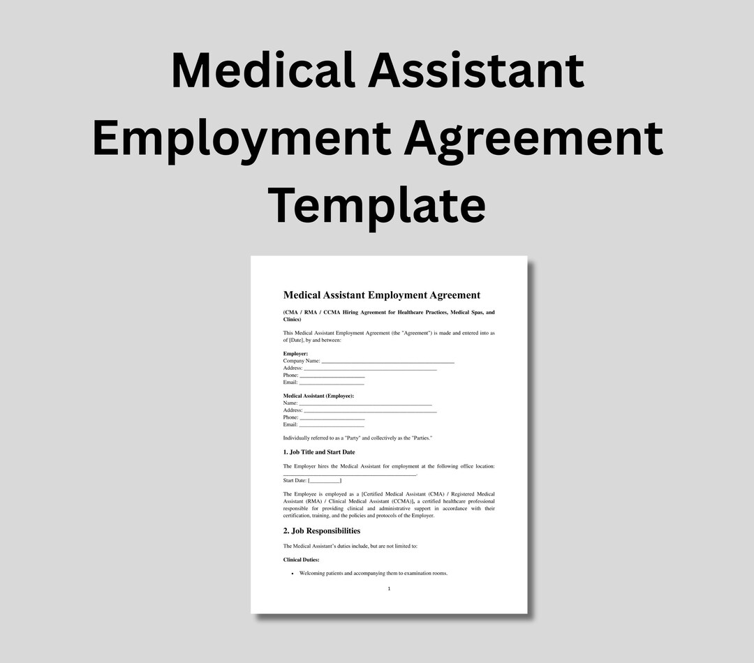 Medical Assistant Employment Agreement Template (CMA / RMA / CCMA) for ...