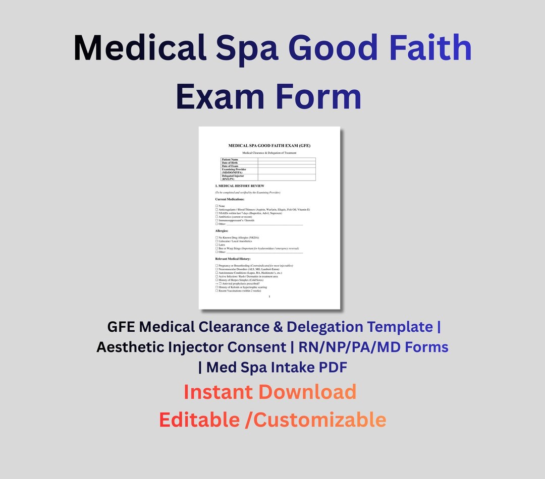 Medical Spa Good Faith Exam Form | GFE Medical Clearance & Delegation ...