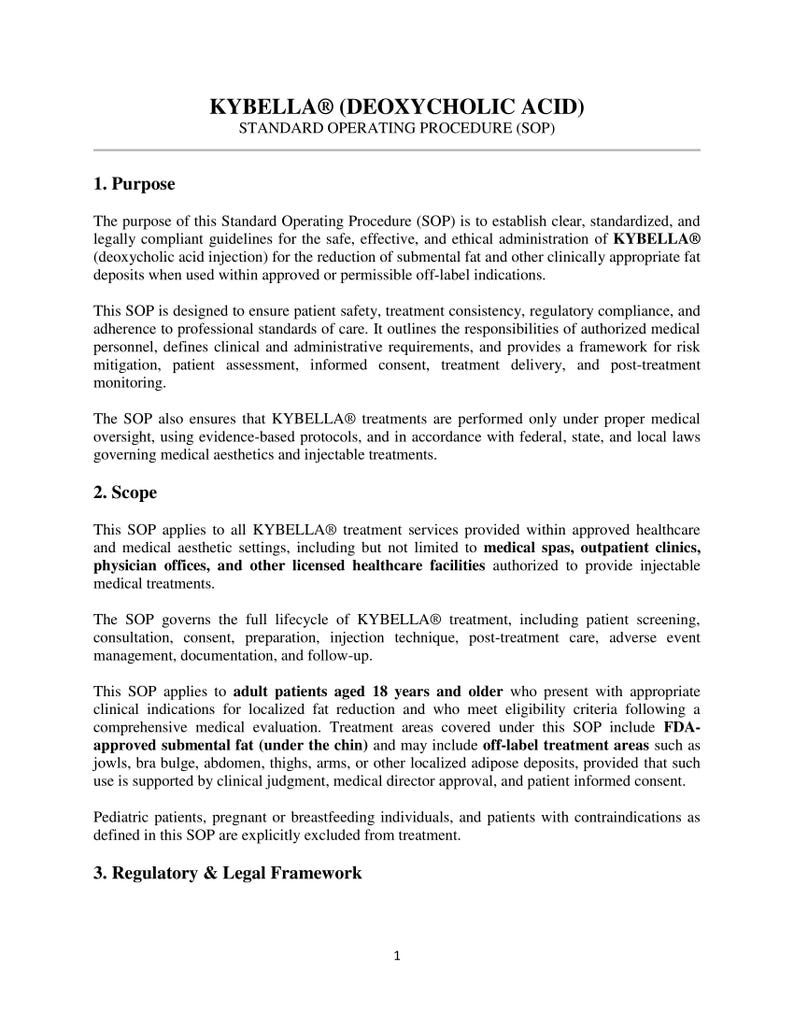 Kybella SOP & Consent Form Template Med Spa Deoxycholic Acid Protocols ...