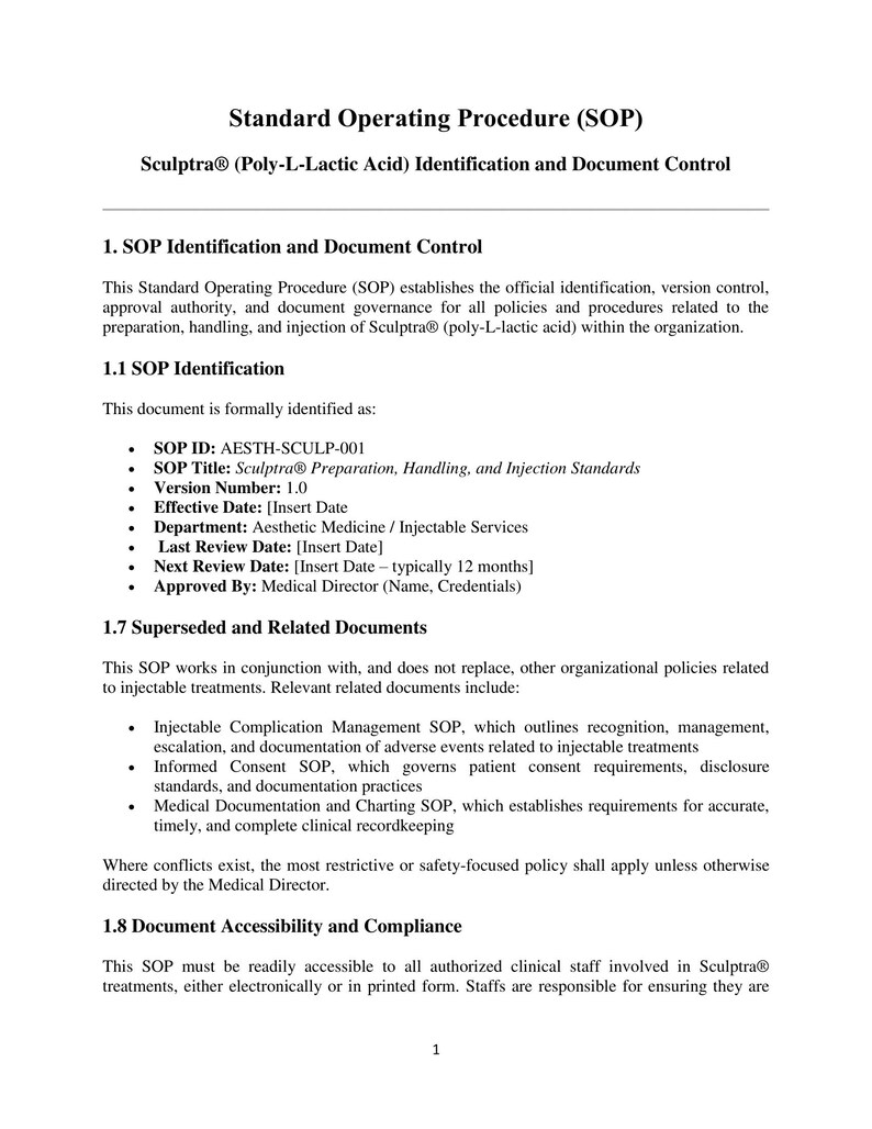 Sculptra Aesthetic SOP Template | Med Spa Policy & Procedure Manual ...
