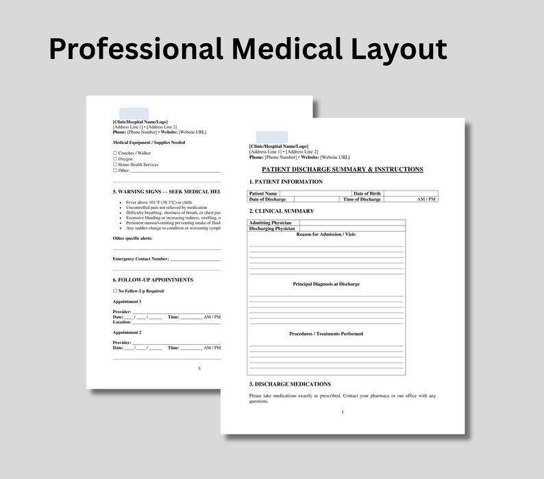 Patient Discharge Form Template | Editable Medical Summary (pdf/word ...
