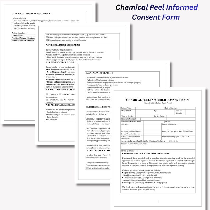 Chemical Peel Consent Forms Bundle Esthetician Templates for Med Spas ...