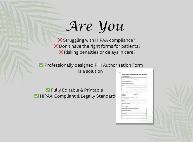 Editable HIPAA Authorization Form: Medical Records Release (PDF & Word) - Etsy