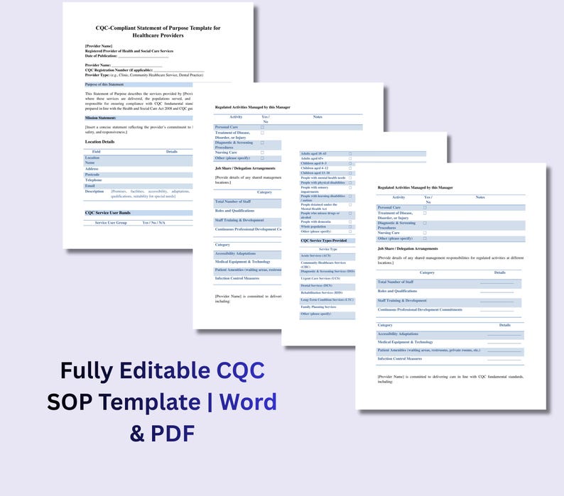 Editable CQC Statement of Purpose Template | Healthcare SOP (word & PDF ...