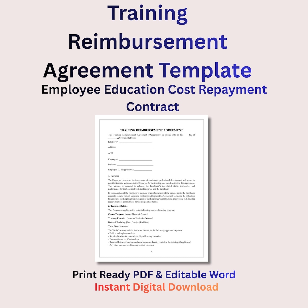 Training Reimbursement Agreement Template | Employee Education Cost ...