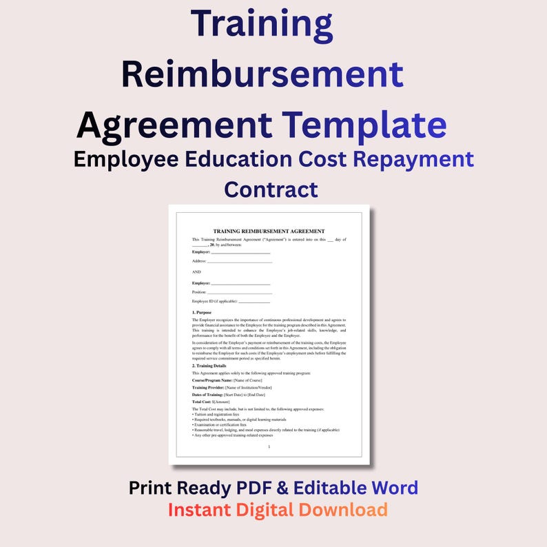 Training Reimbursement Agreement Template | Employee Education Cost ...