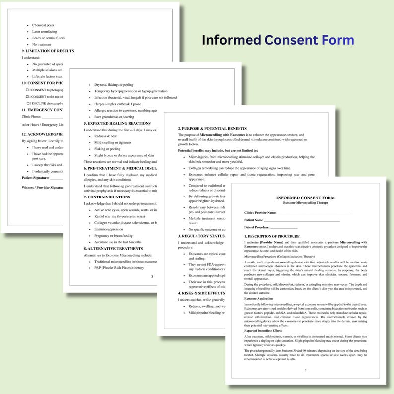 Exosome Microneedling Forms Bundle | Consent, Intake, Waiver & Pre-care ...