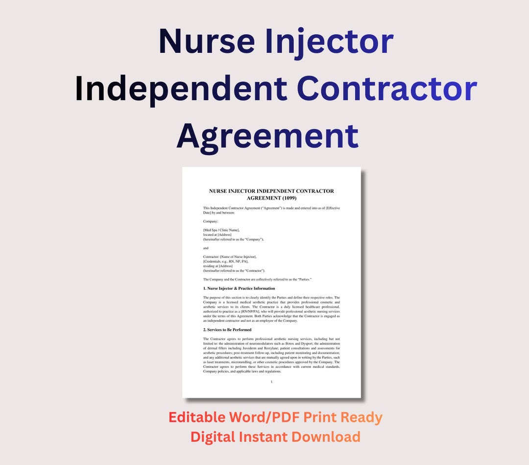 Nurse Injector Contract Template | Med Spa Independent Contractor ...