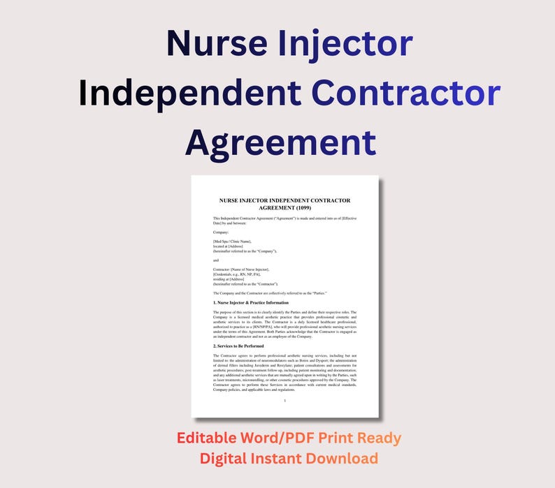 Nurse Injector Contract Template | Med Spa Independent Contractor ...