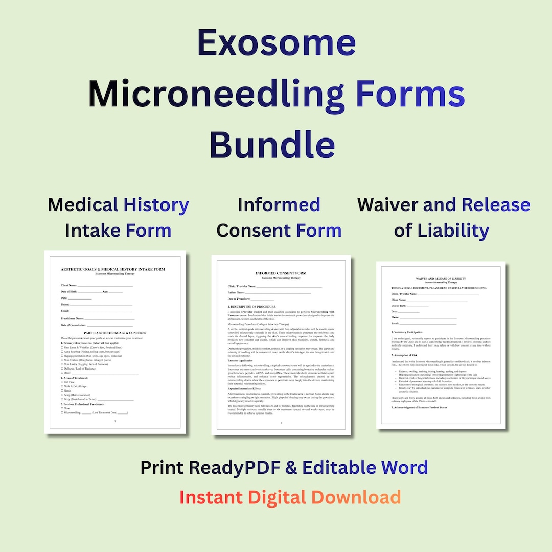 Exosome Microneedling Forms Bundle | Consent, Intake, Waiver & Pre-care ...